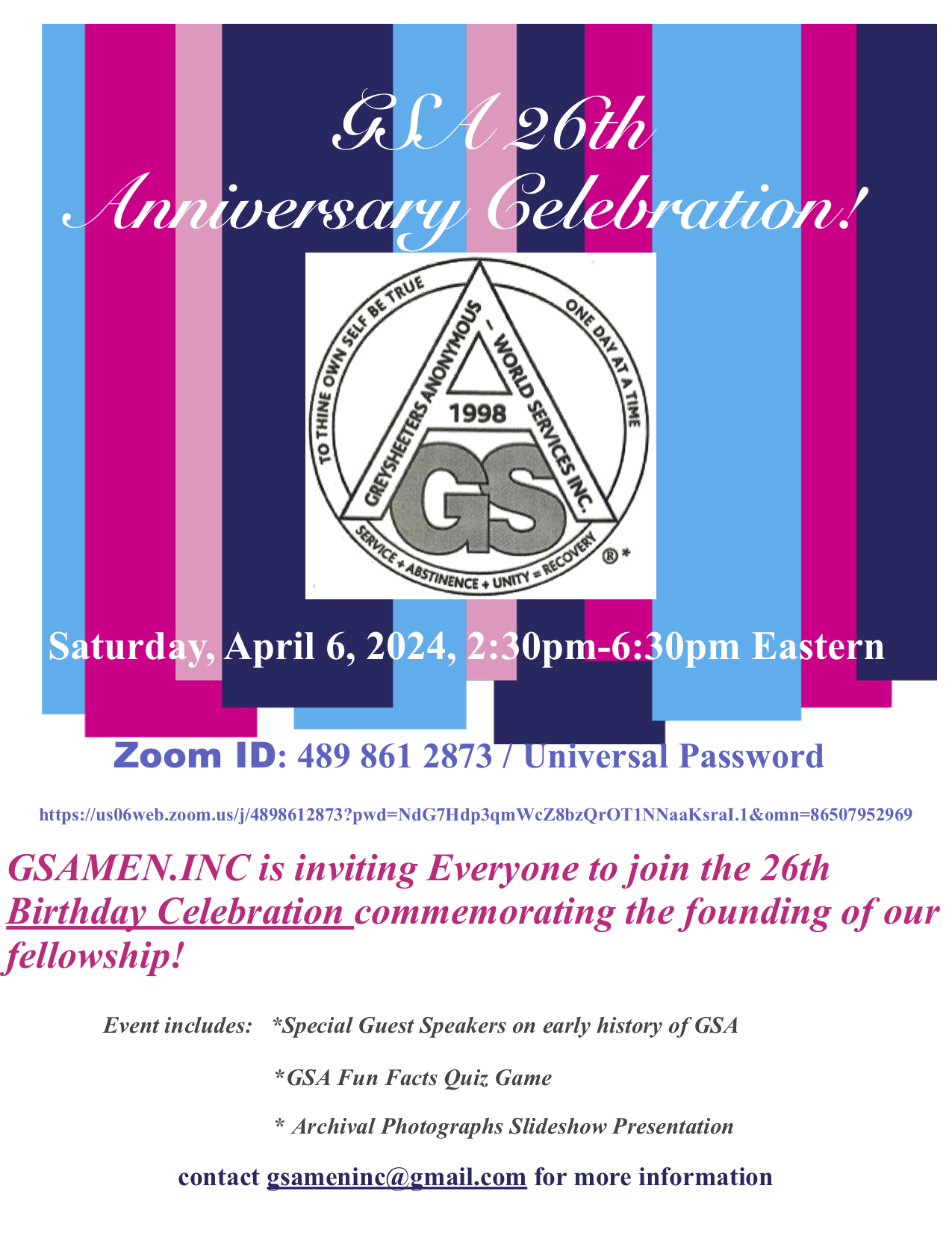 GSA 26th Anniversary Celebration!-Recovery Events - GreySheeters Anonymous