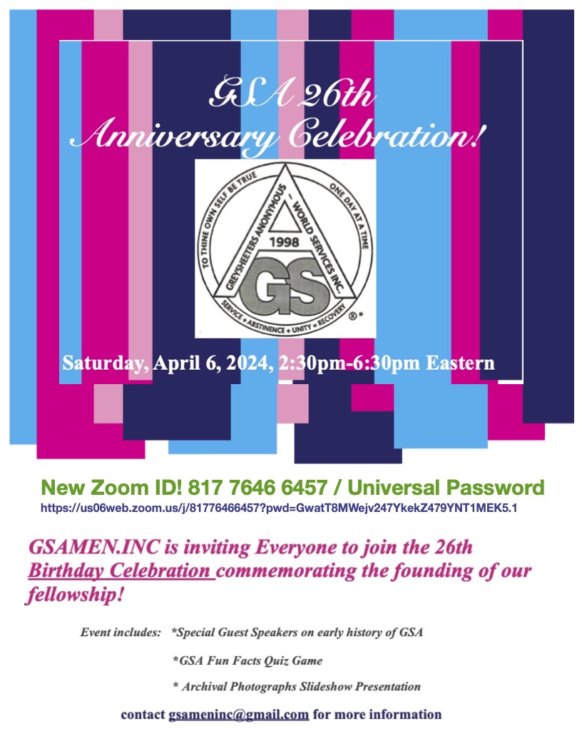 GSA 26th Anniversary Celebration!-Recovery Events - GreySheeters Anonymous