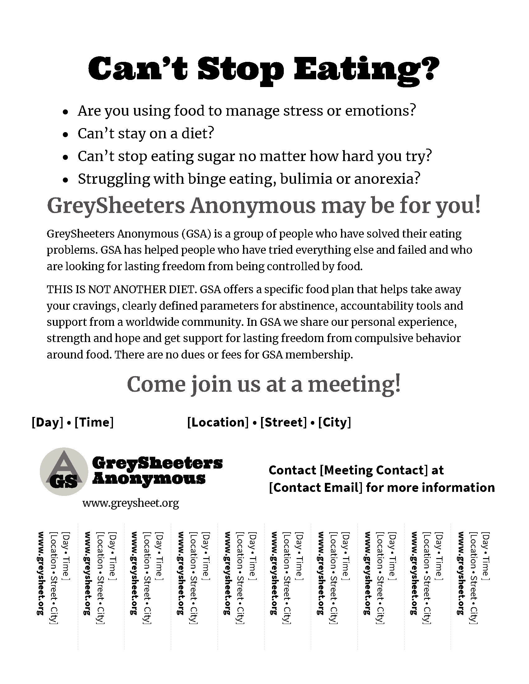 GreySheeters Anonymous - Can't Stop Eating Tear-off Flyer